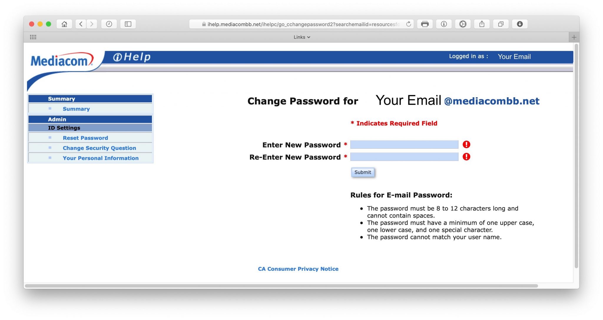 How to change your Mediacom account password. – Resources For Life