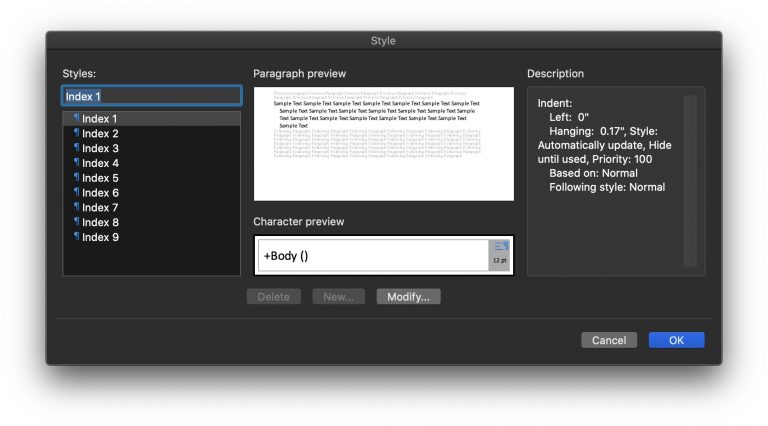 Microsoft Word Index Formats – Resources For Life